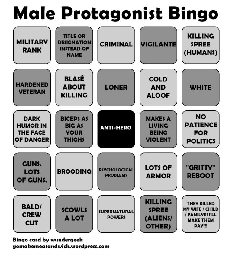 Let’s play Male Protagonist Bingo
