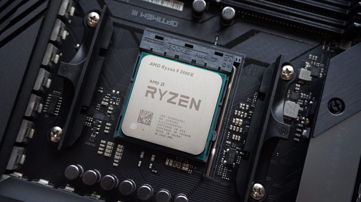 A Picture Of The AMD Ryzen 9 5900X Seated In Its Motherboard Socket A Picture Of The AMD Ryzen 9 5900X Seated In Its Motherboard Socket
